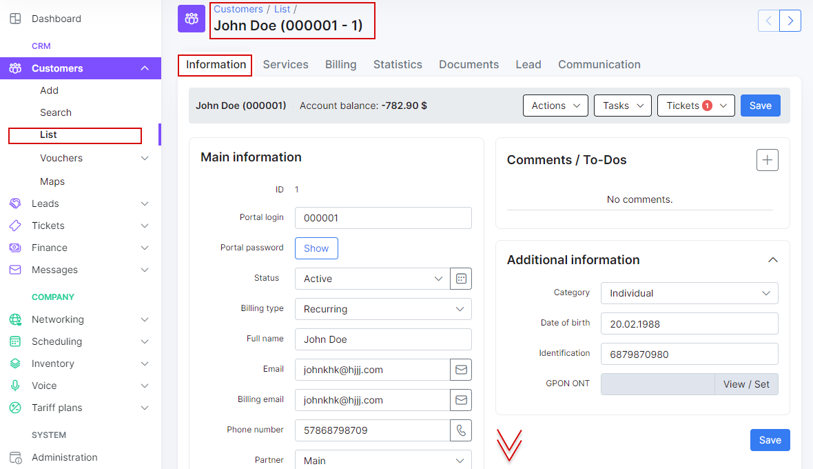 Customer information